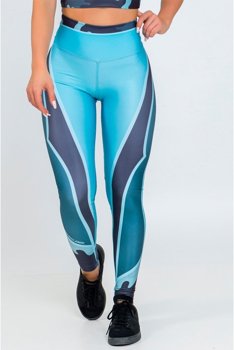 Legging Fitness Blue Camouflage - Zero Transparência